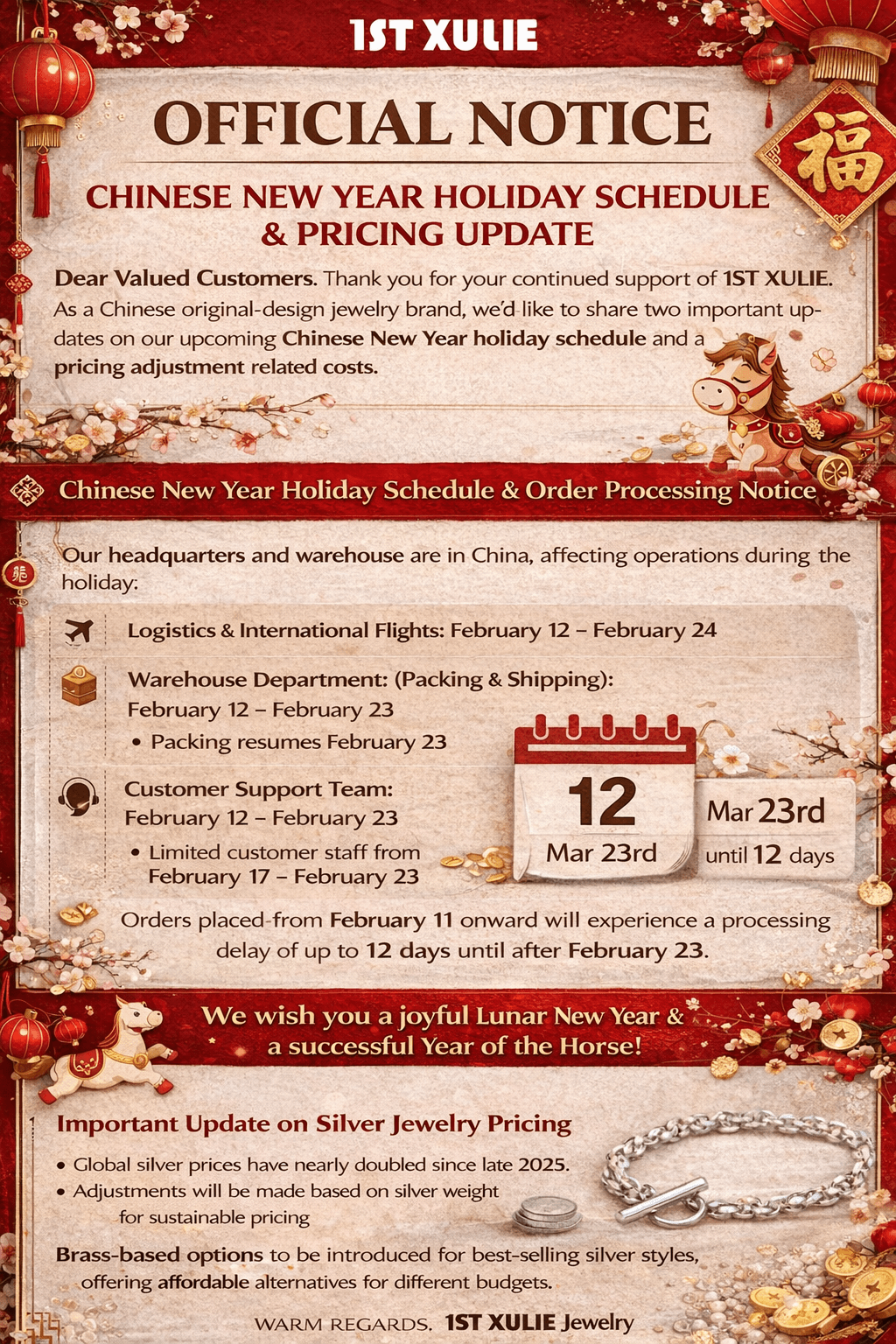 Official Notice: Chinese New Year Holiday Schedule & Pricing Update ...